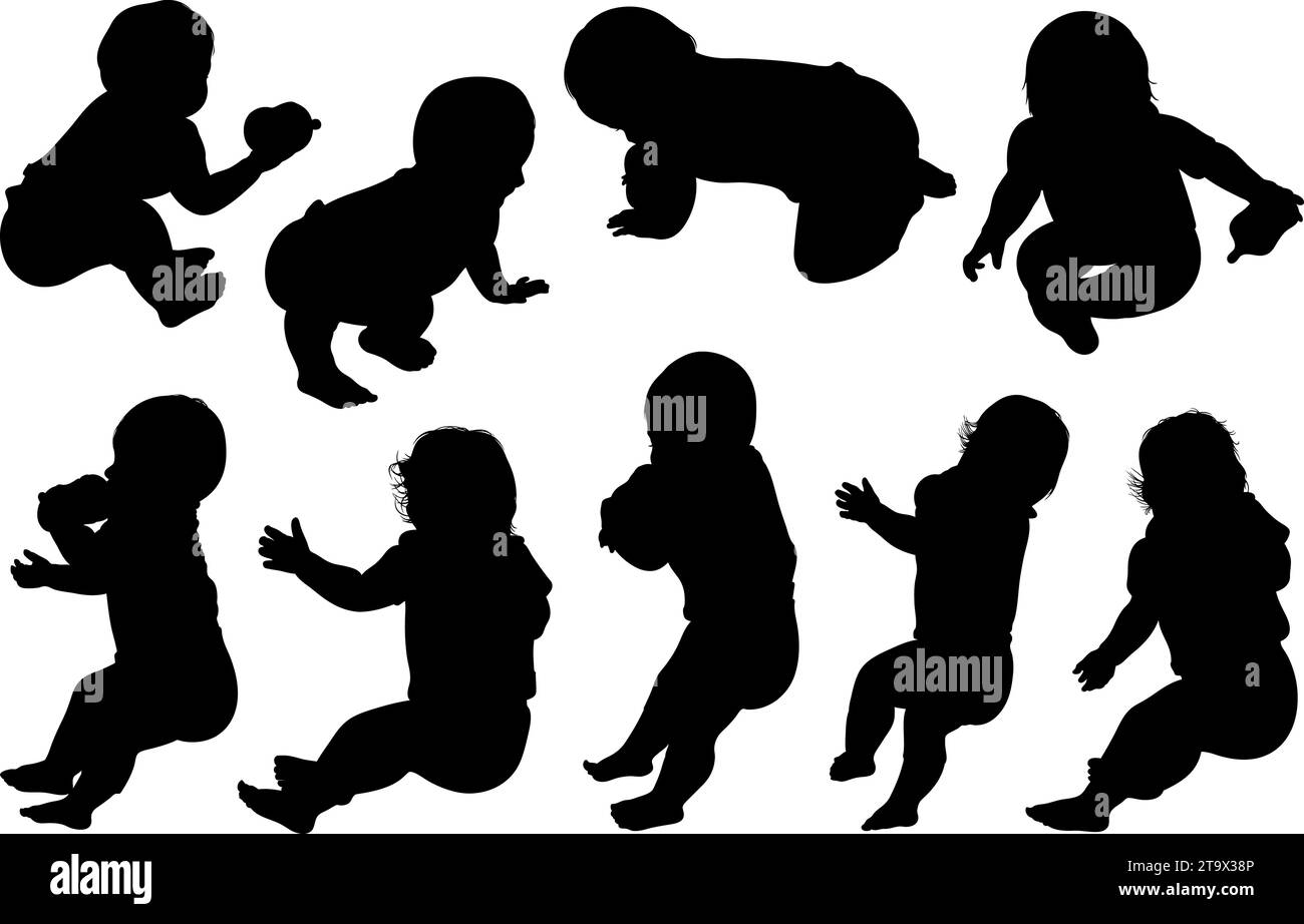 Collage of baby silhouettes isolated on white Stock Vector Image & Art ...