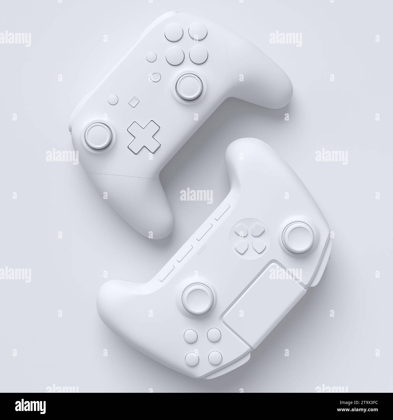 Set of lying gamer joysticks or gamepads on monochrome background with ...
