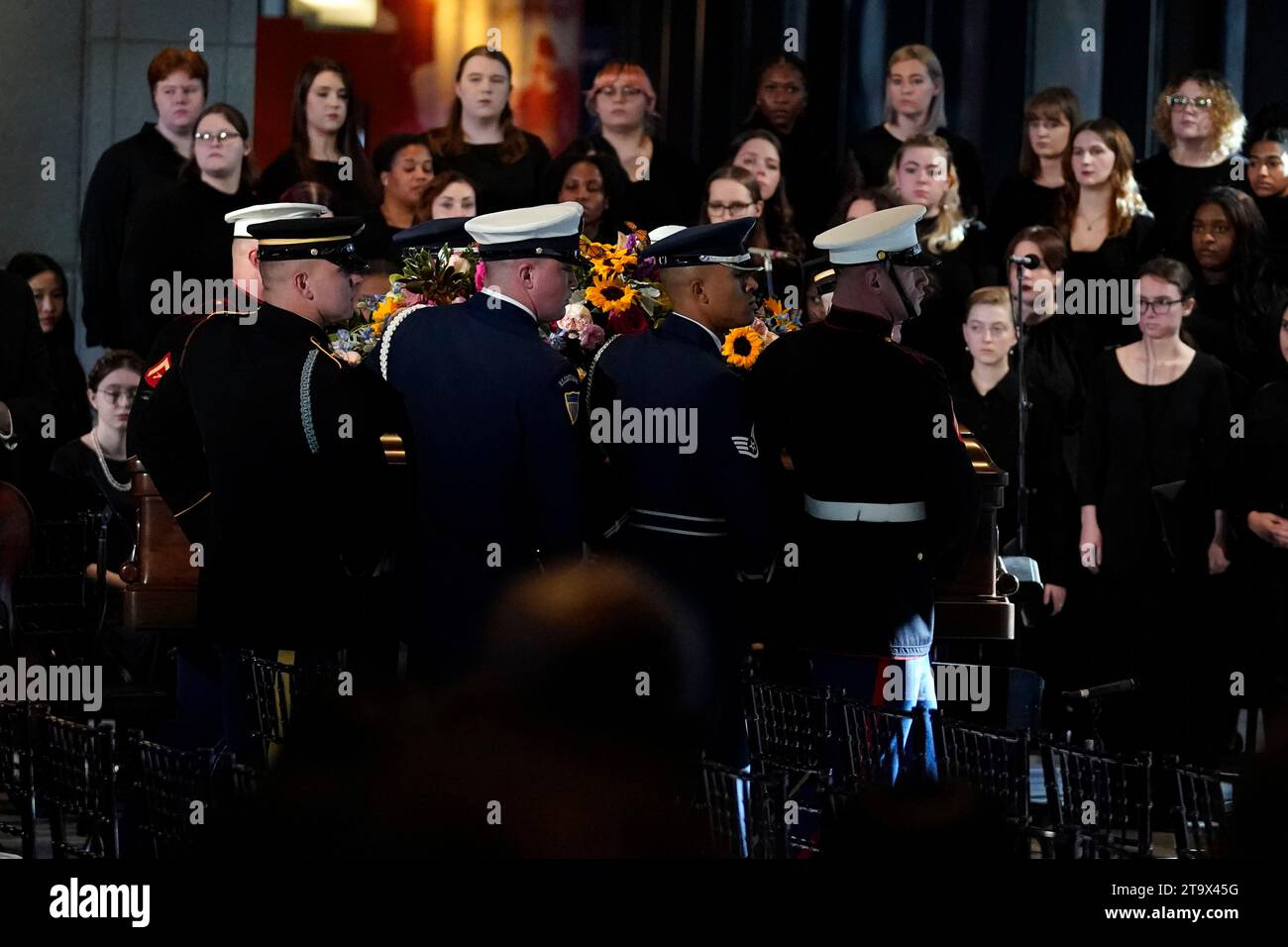 The casket of former first lady Rosalynn Carter is moved into place for ...