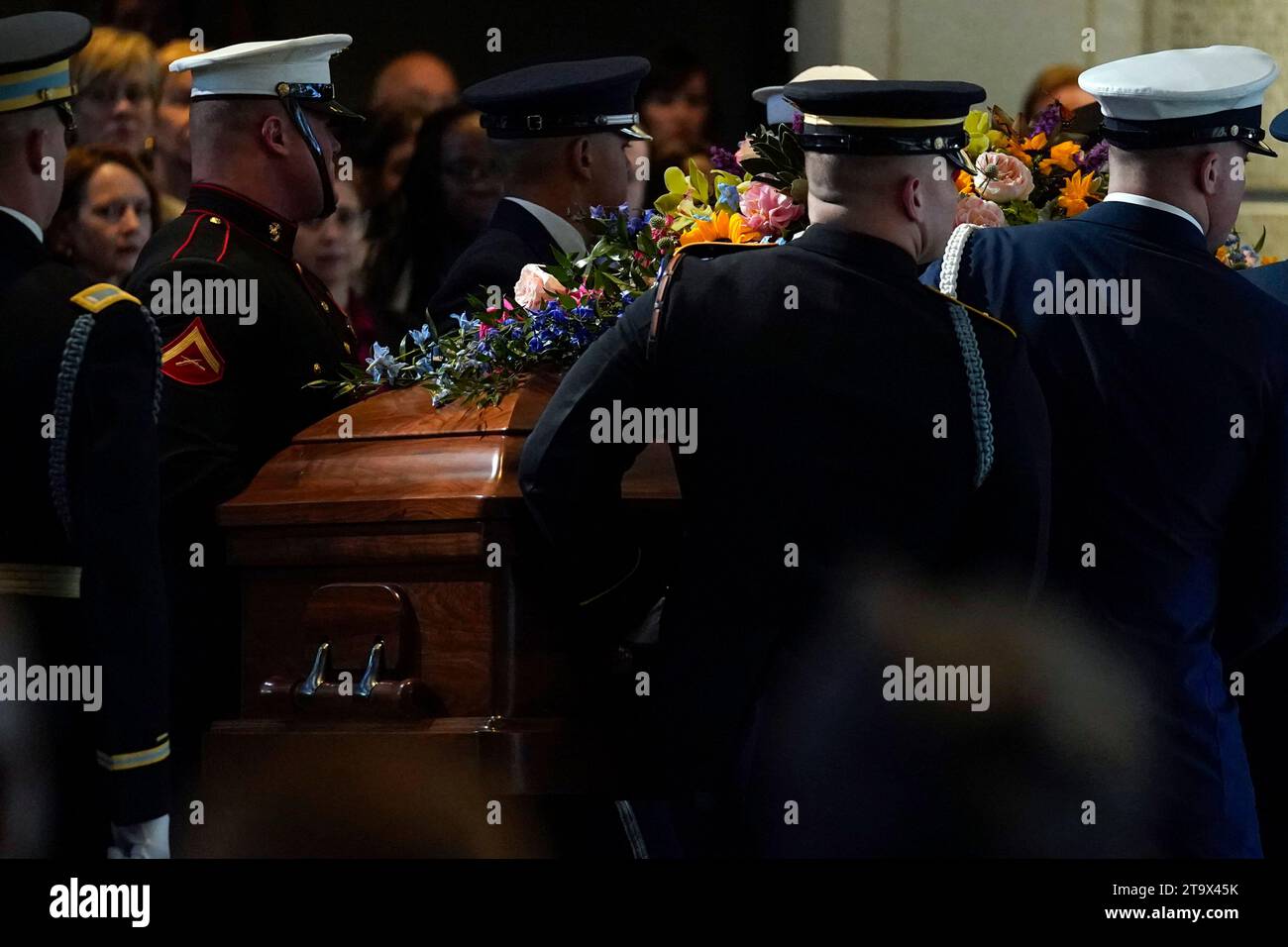 The casket of former first lady Rosalynn Carter is moved into place for ...