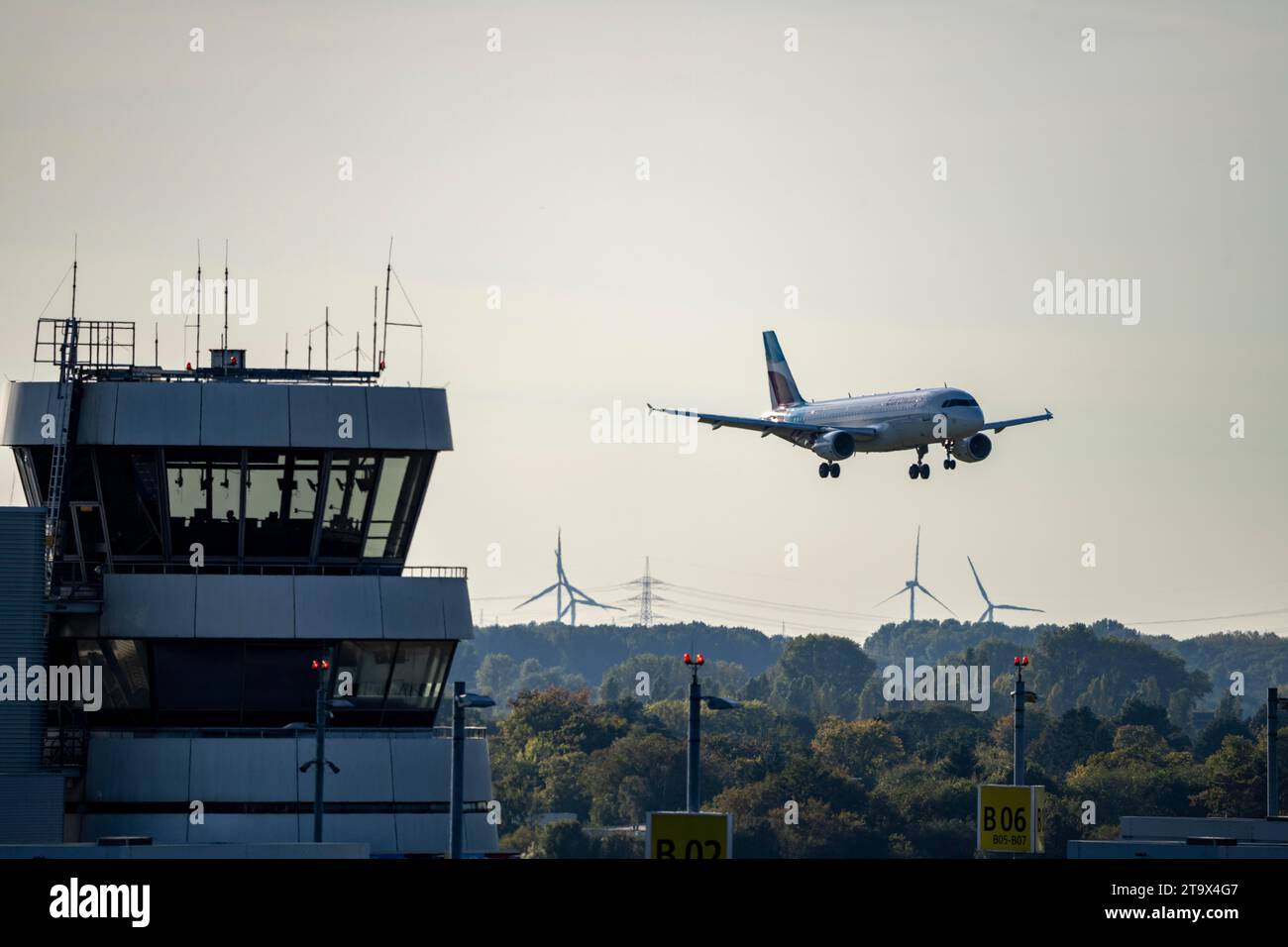 Düsseldorf Airport, Eurowings aircraft on approach, at Terminal A ...