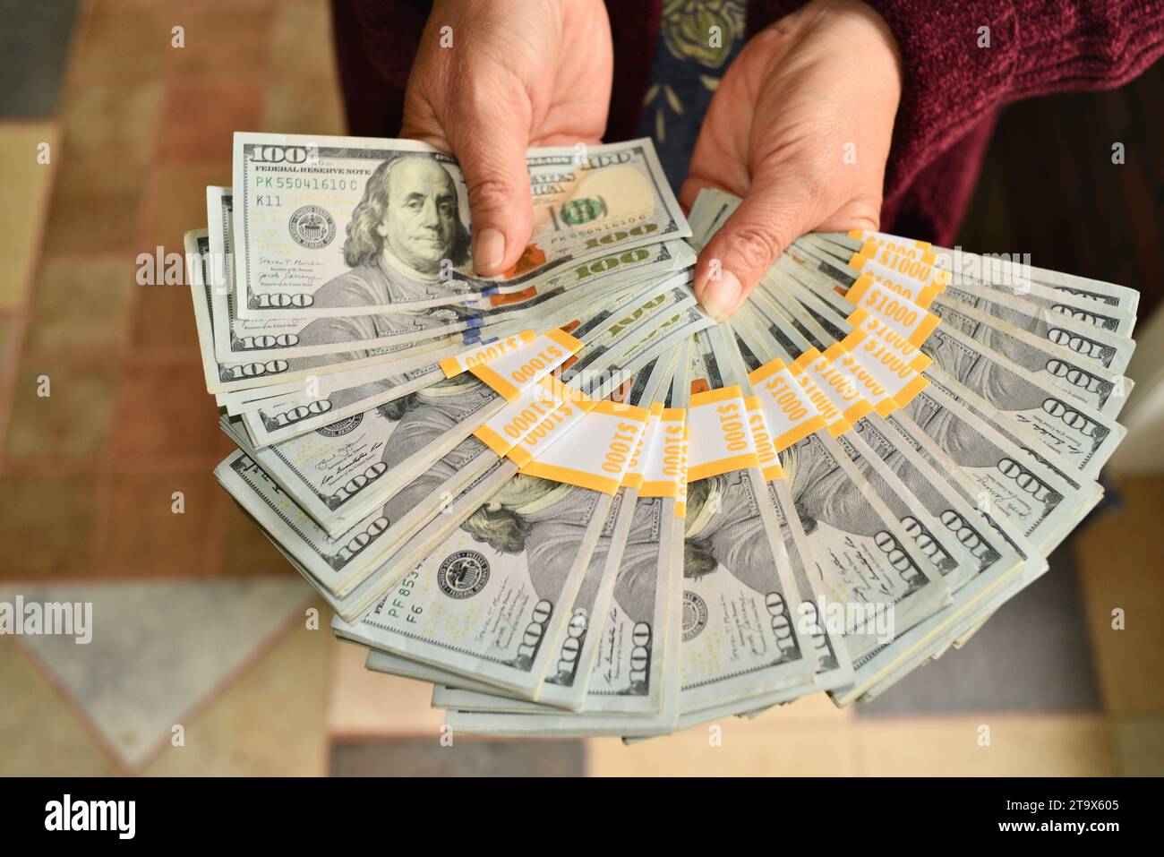 Real $23,000 US dollars, in $100 bills cash currency, organized and ...