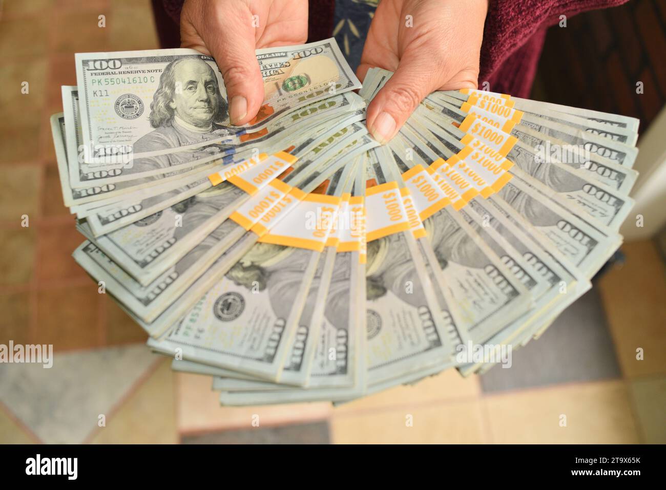 Real $23,000 US dollars, in $100 bills cash currency, organized and ...