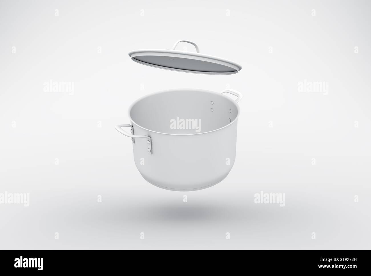 White Saucepan with Open Lid on a studio background. Minimal concept ...