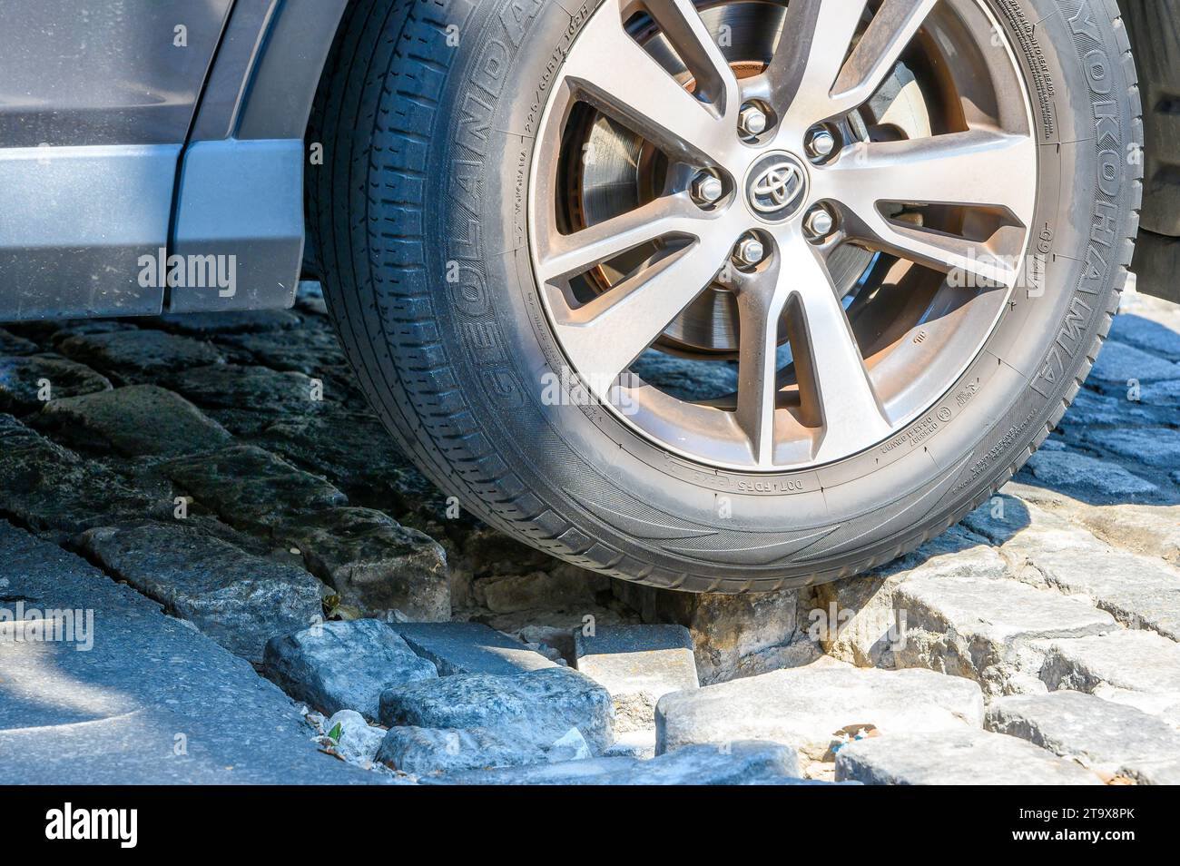 NEW ORLEANS, LA, USA - SEPTEMBER 15, 2023: Closeup of wheel assembly ...