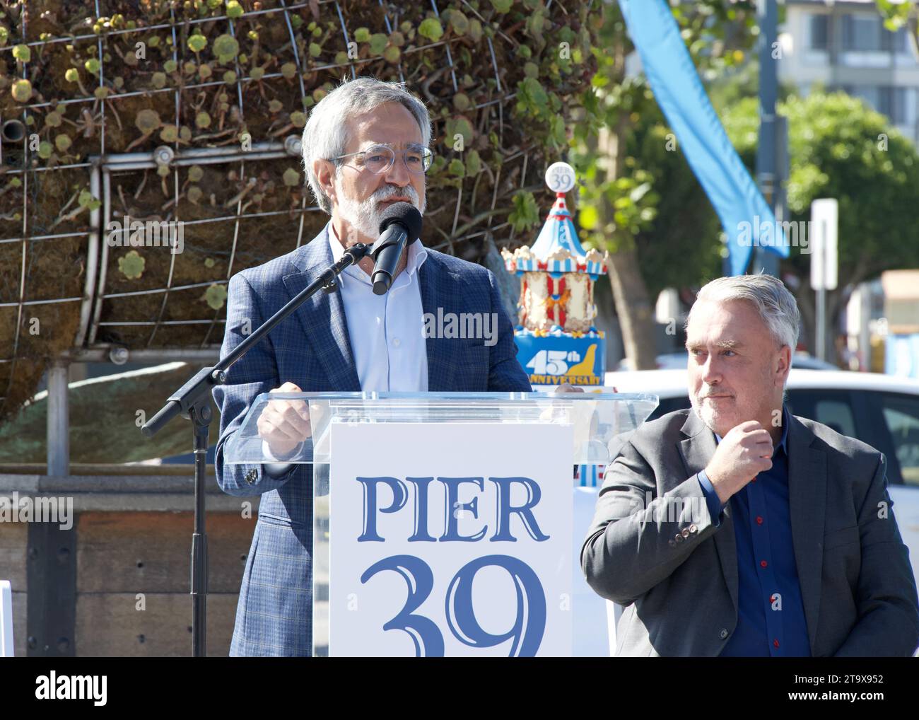 San Francisco, CA - Sept 28, 2023: Supervisor Aaron Pesking speaking at ...
