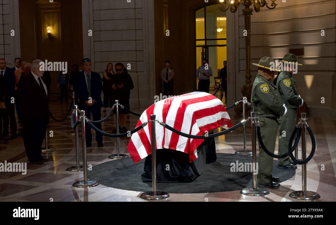San Francisco, CA - Oct 4, 2023: Casket covered in American Flag with ...