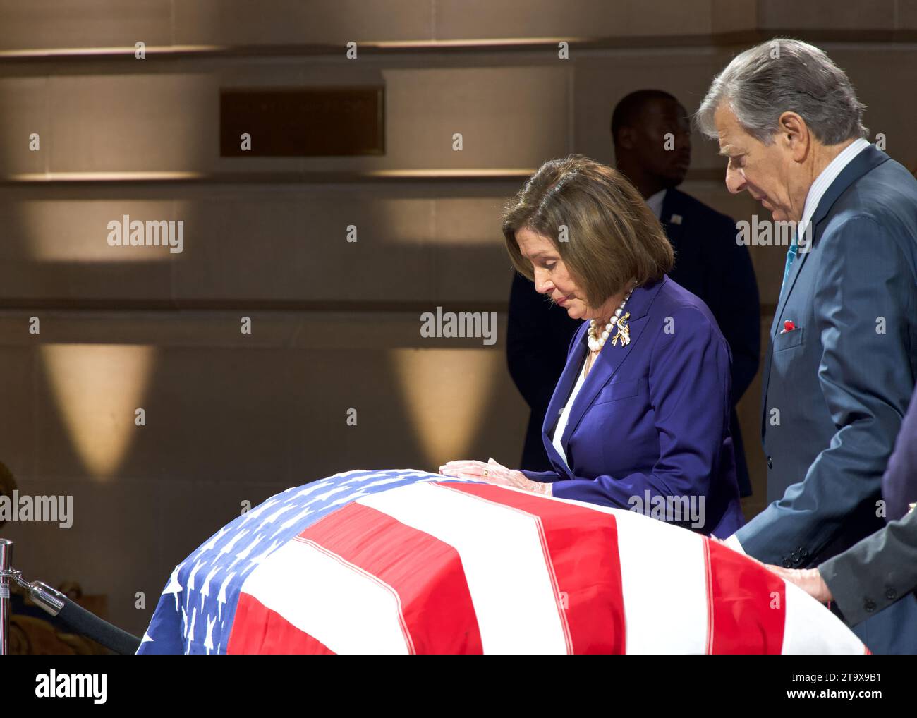 San Francisco, CA - Oct 4, 2023: Casket covered in American Flag with ...