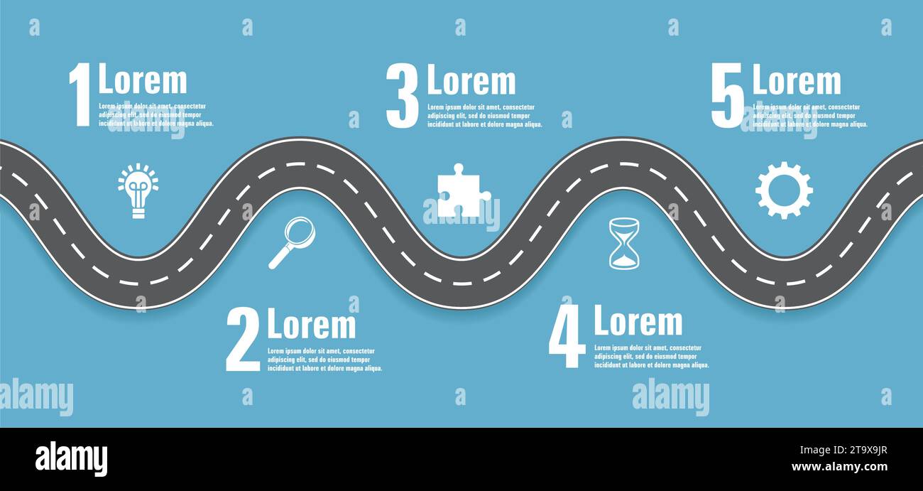Infographic winding road with five stops. Vector illustration Stock ...