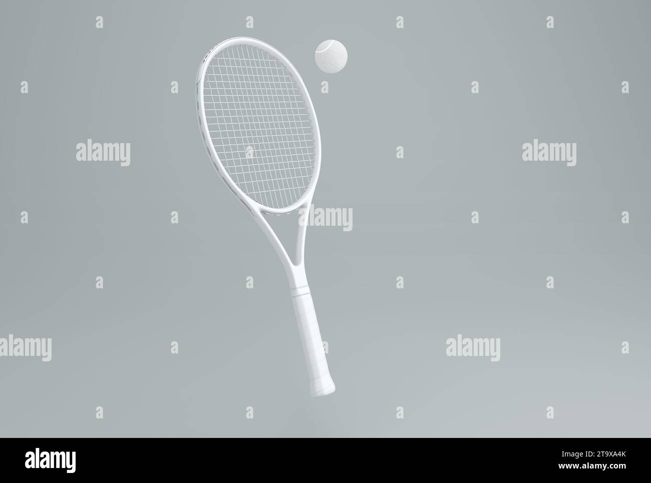 White Tennis Racket and Ball on a Gray Studio Background. Minimal ...