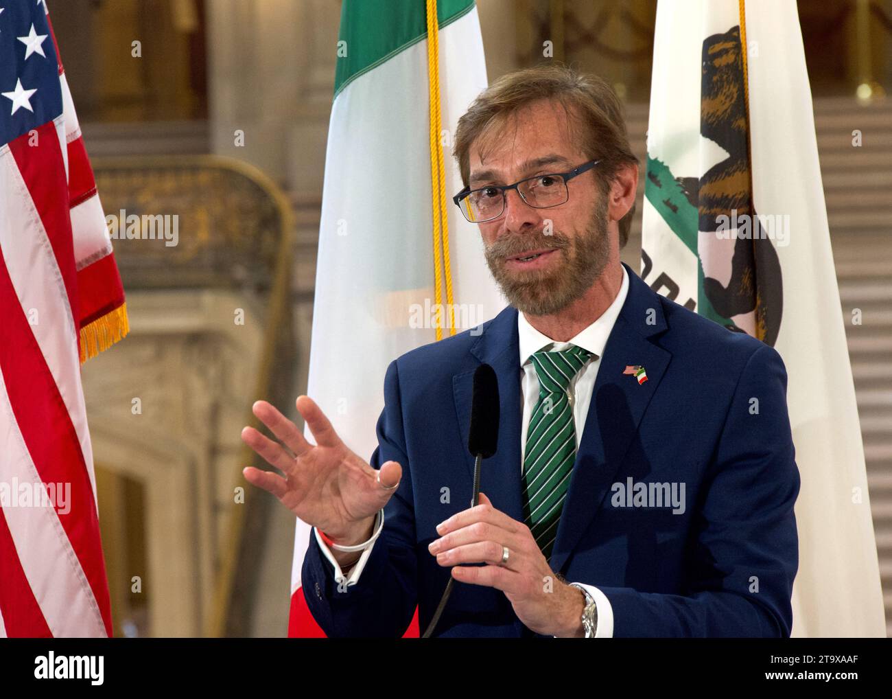 San Francisco, CA - Oct 11, 2023: The Italian Consul General speaking ...