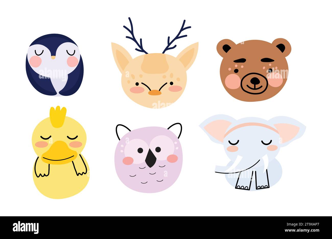 Funny animals illustrations set Scandinavian portrait style. Isolated ...