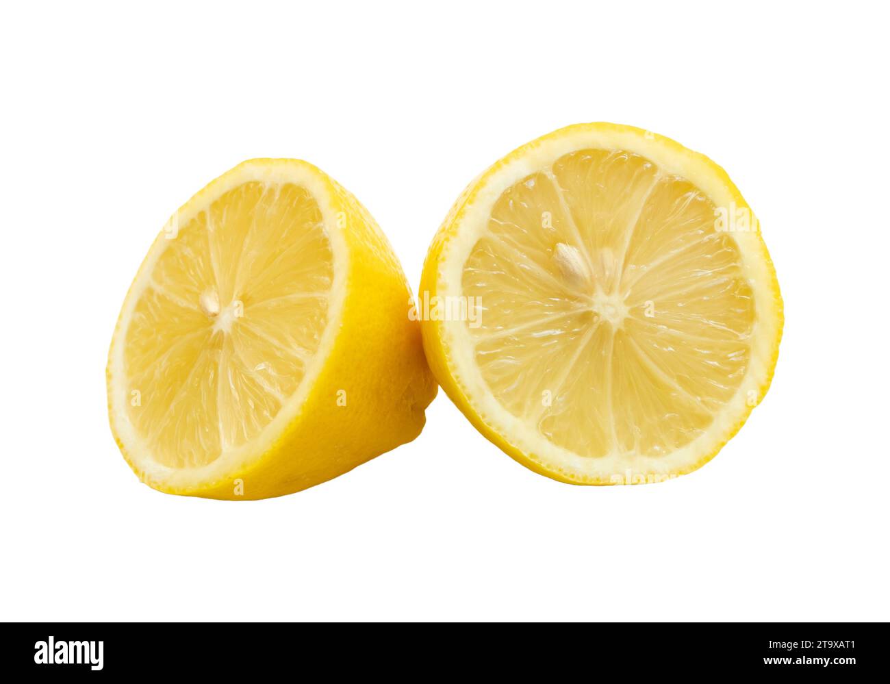 Fresh juicy natural organic lemon fruit cut in half, round split ...