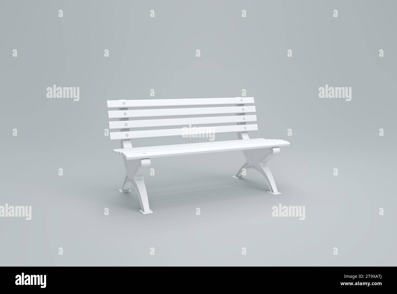 White Classic Park Bench with back on a Gray Studio Background. Minimal ...