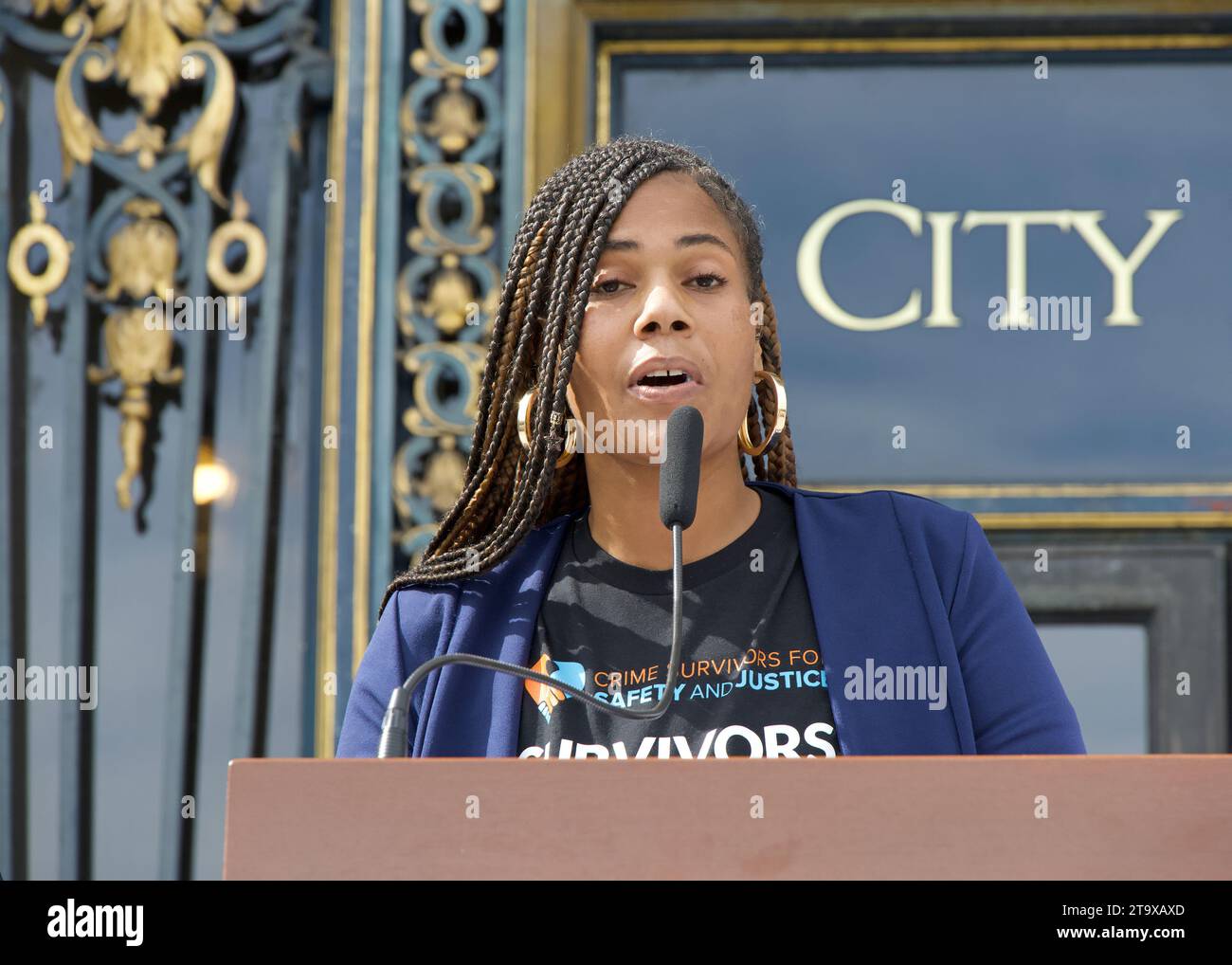 San Francisco, CA - Oct 16, 2023: Lenicia Edwards speaking at a Press ...
