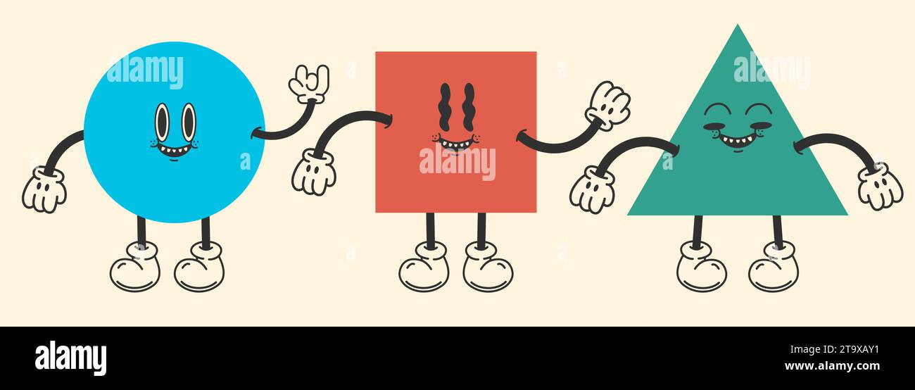 Geometric shapes cartoon groovy retro style Stock Vector Image & Art ...