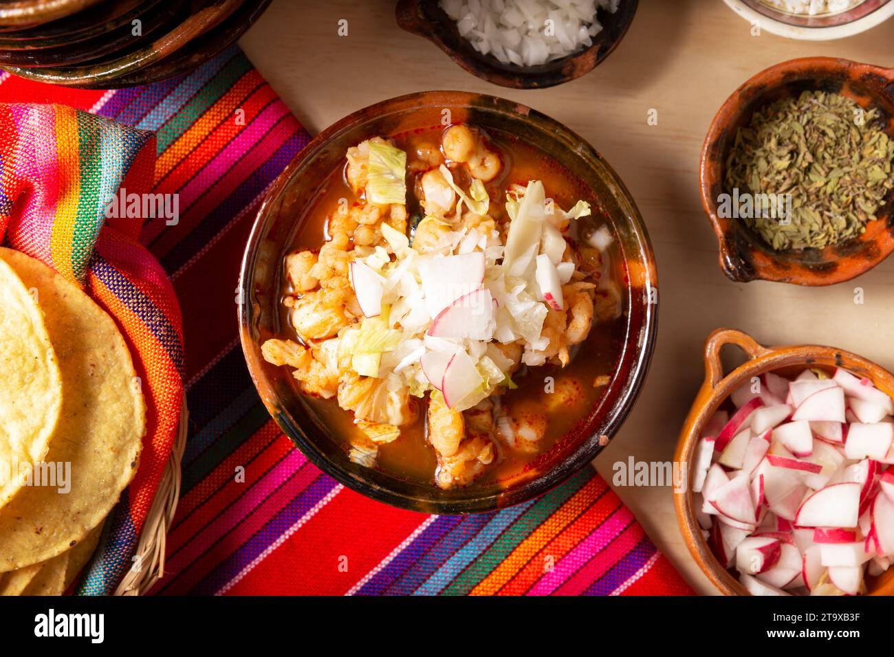 Pozole. Traditional mexican soup very popular in mexico and neighboring ...