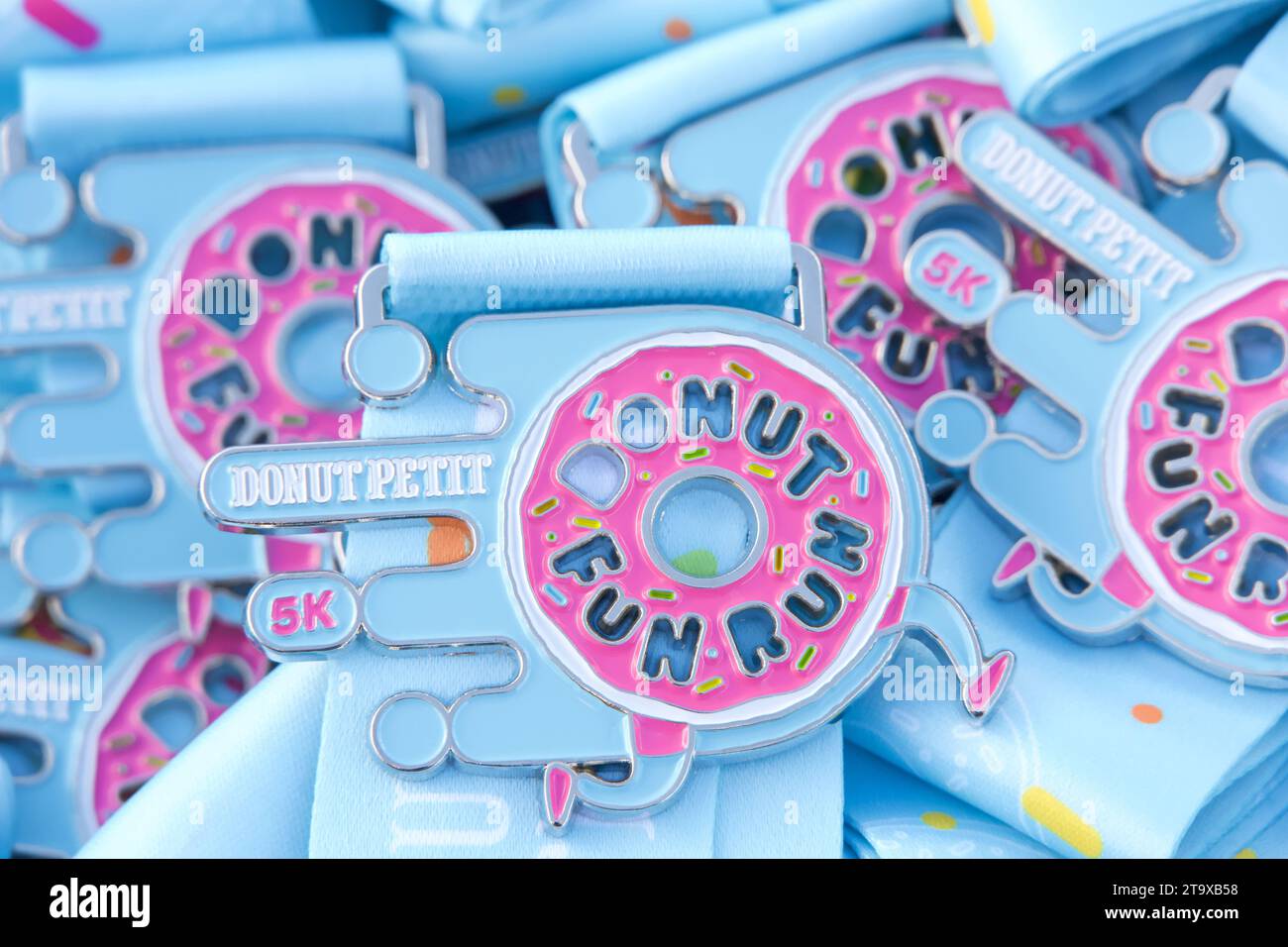 Alameda, CA - Oct 21, 2023: Pile of medals for the first annual Donut ...
