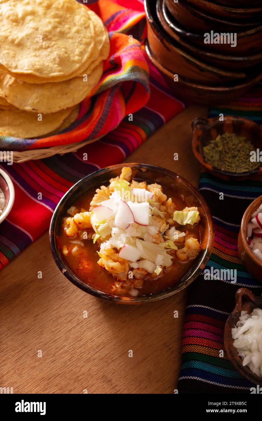 Pozole. Traditional mexican soup very popular in mexico and neighboring ...