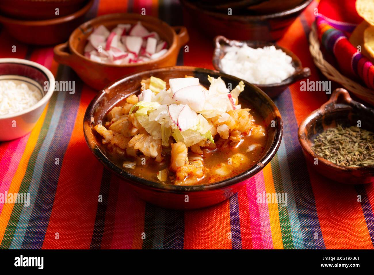 Pozole. Traditional mexican soup very popular in mexico and neighboring ...