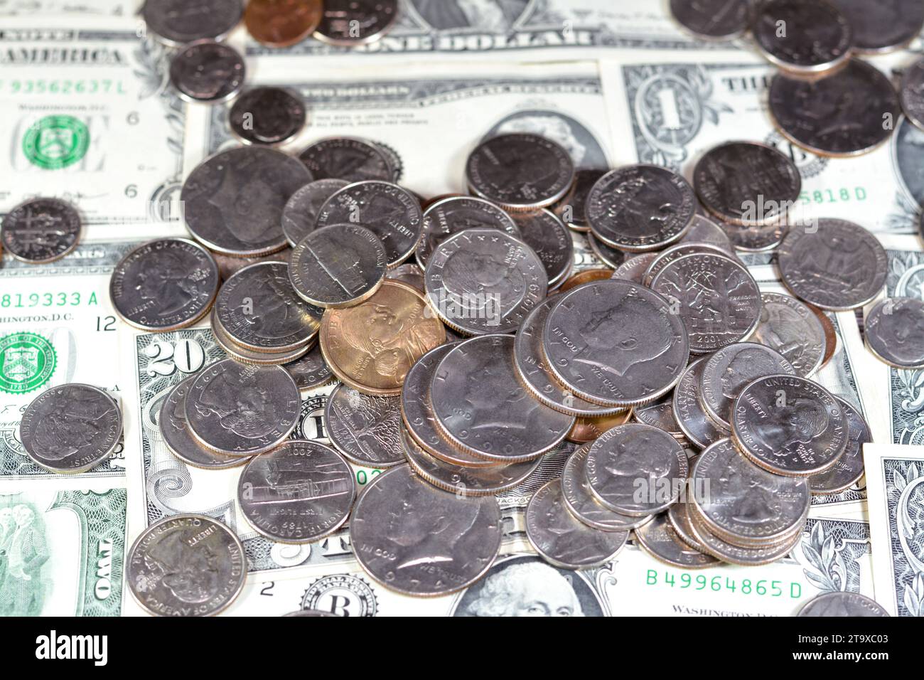 American USD old money dollars banknote bills and coins, vintage retro ...