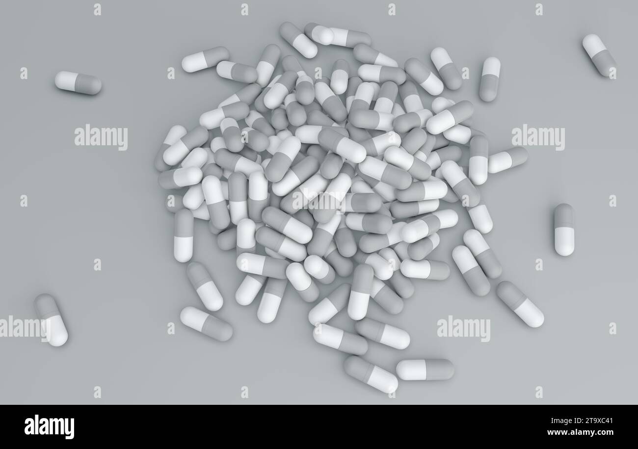 White Capsule Medicine Pills on a Gray Studio Background. Minimal ...