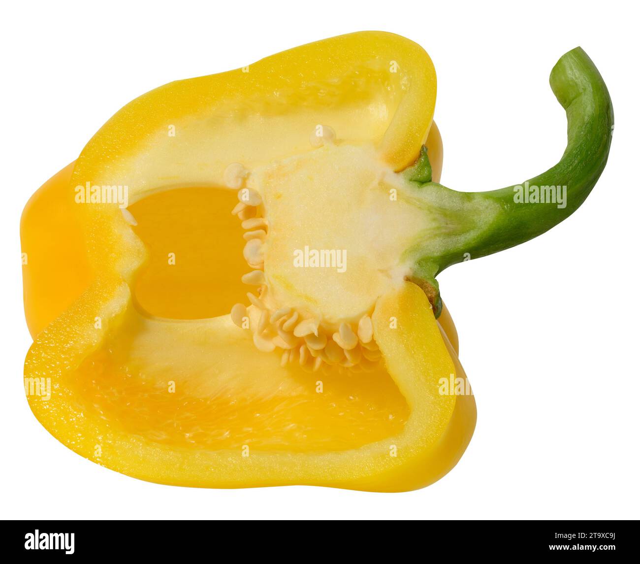 Half of yellow pepper with seeds on white isolated background Stock ...