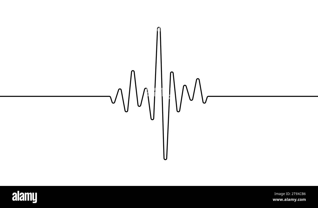 Heart beat one line. Continuous lines heart beats drawing. Wave pulse ...