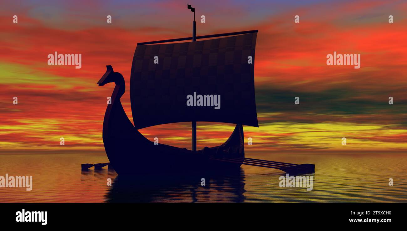 A Viking longboat rows and sails to new shores for trading and ...