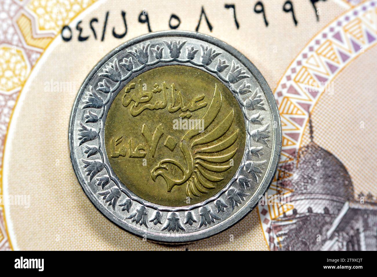 Obverse side of Egyptian 1 LE EGP One Egyptian pound coin on Egyptian ...