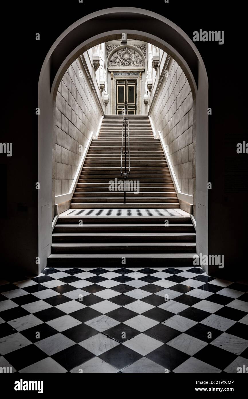 Checkered pavement and staircase in the interior of the Palace of ...