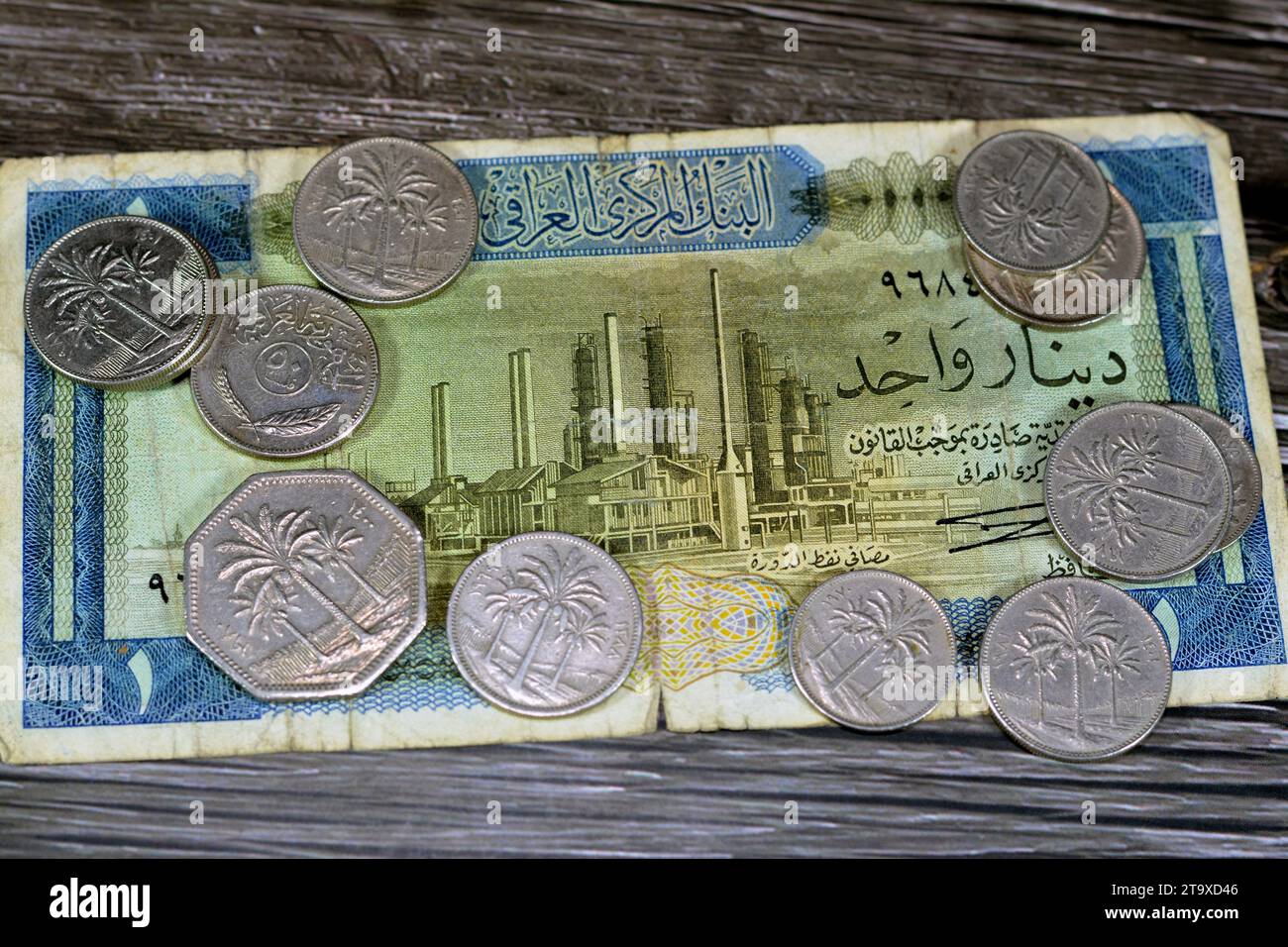 Iraqi money background of old coins and banknotes of Dinars of ...