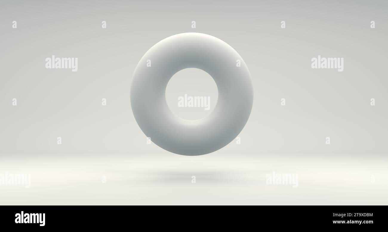 White Torus on a Gray Studio Background. Minimal concept. Monochrome. 3D render Stock Photo - Alamy