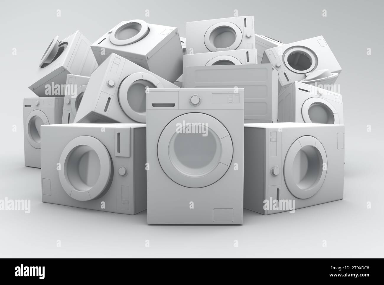 Pile of White Washing Machines on a Gray Studio Background. Minimal ...
