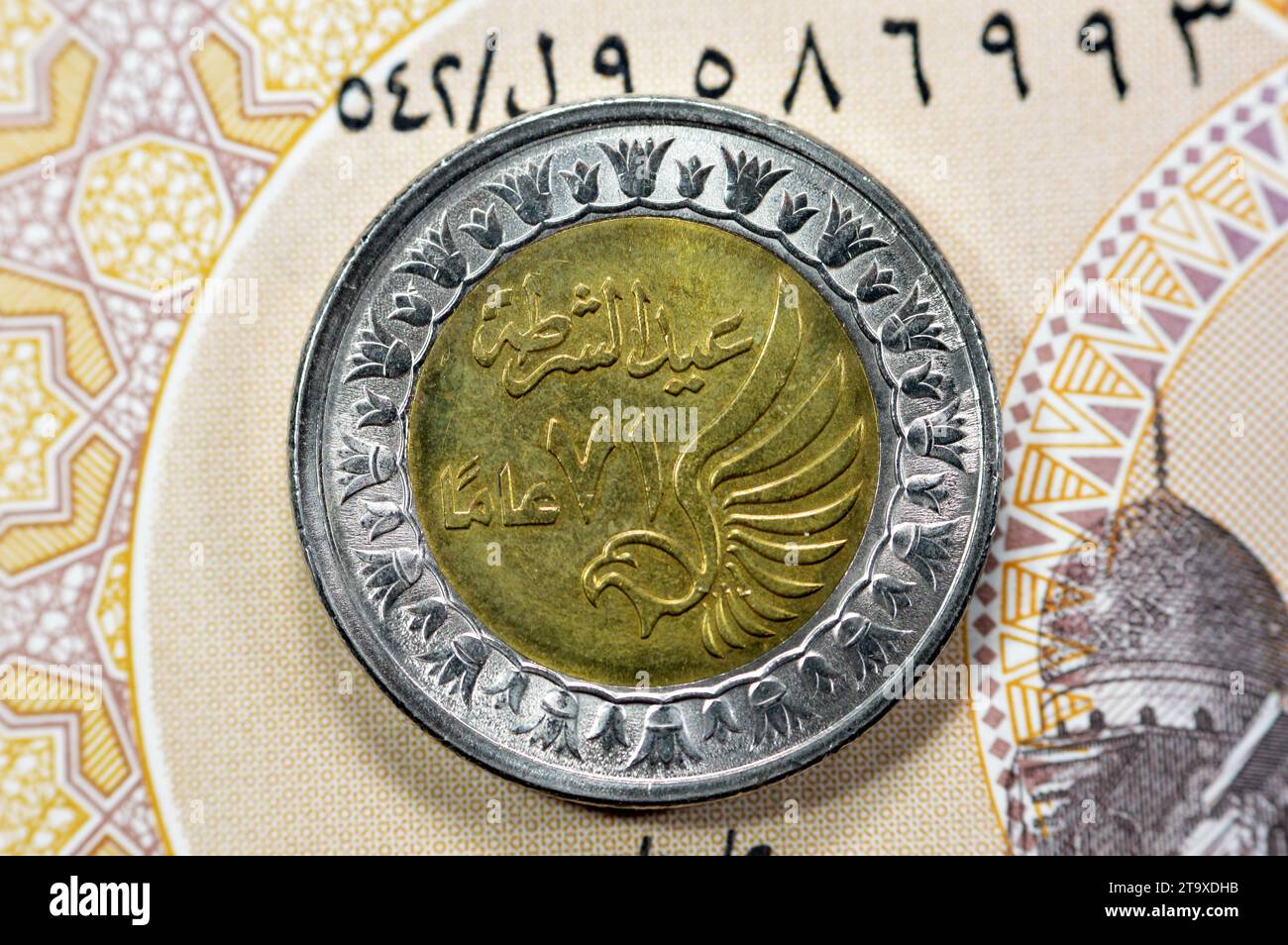 Obverse side of Egyptian 1 LE EGP One Egyptian pound coin on Egyptian ...