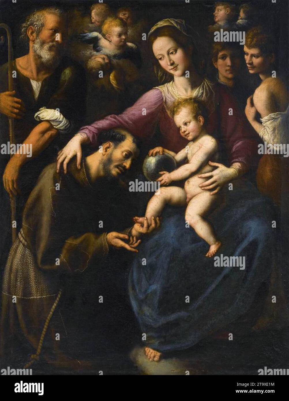 The Holy Family with St Francis of Assisi - by Fabrizio Santafede Stock ...