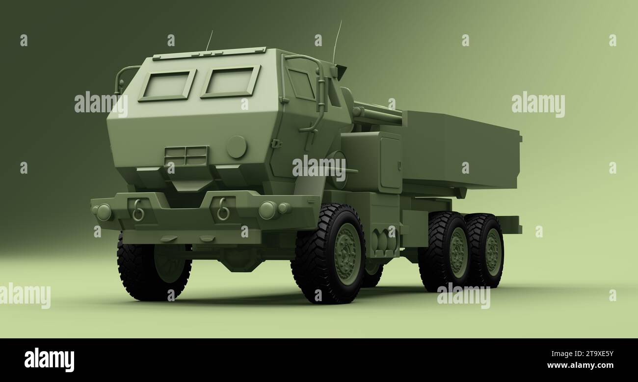 Green Army Military M142 HIMARS Truck on a Green Studio Background ...