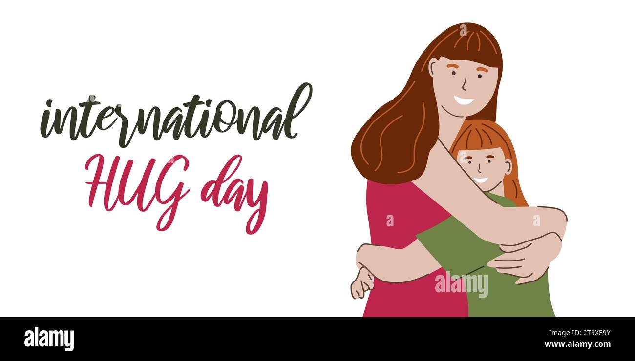 International Hug Day illustration with two people. Happy people. Mom ...