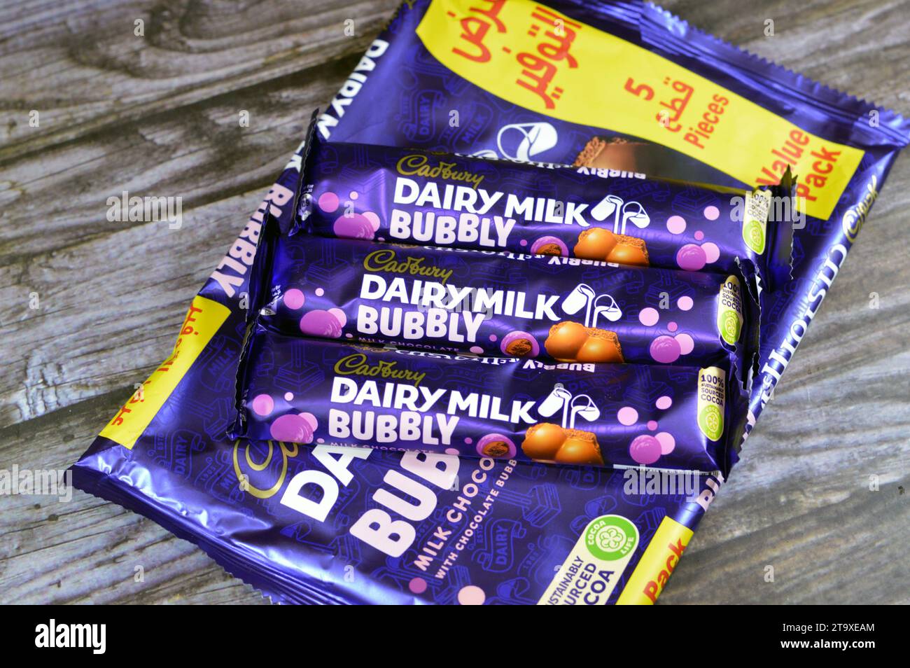 Giza, Egypt, November 4 2023: Cadbury dairy milk bubbly chocolate with ...