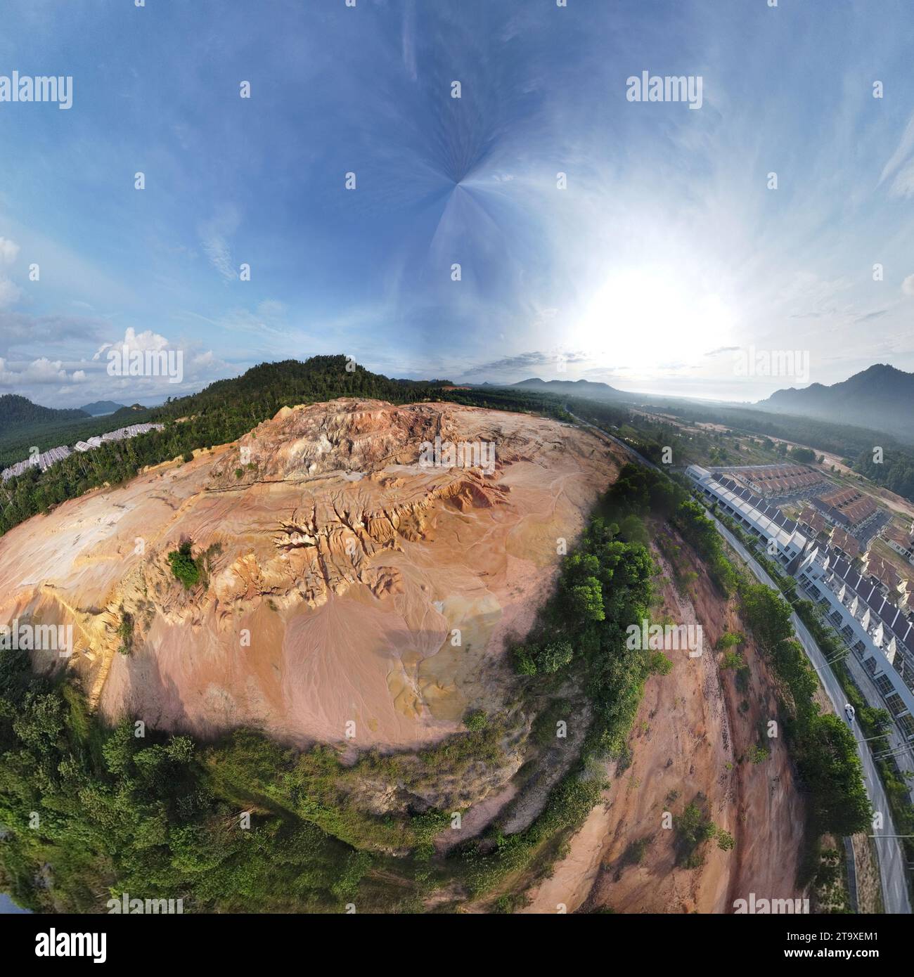ultra-wide panoramic view on the environment scene around the quarry ...