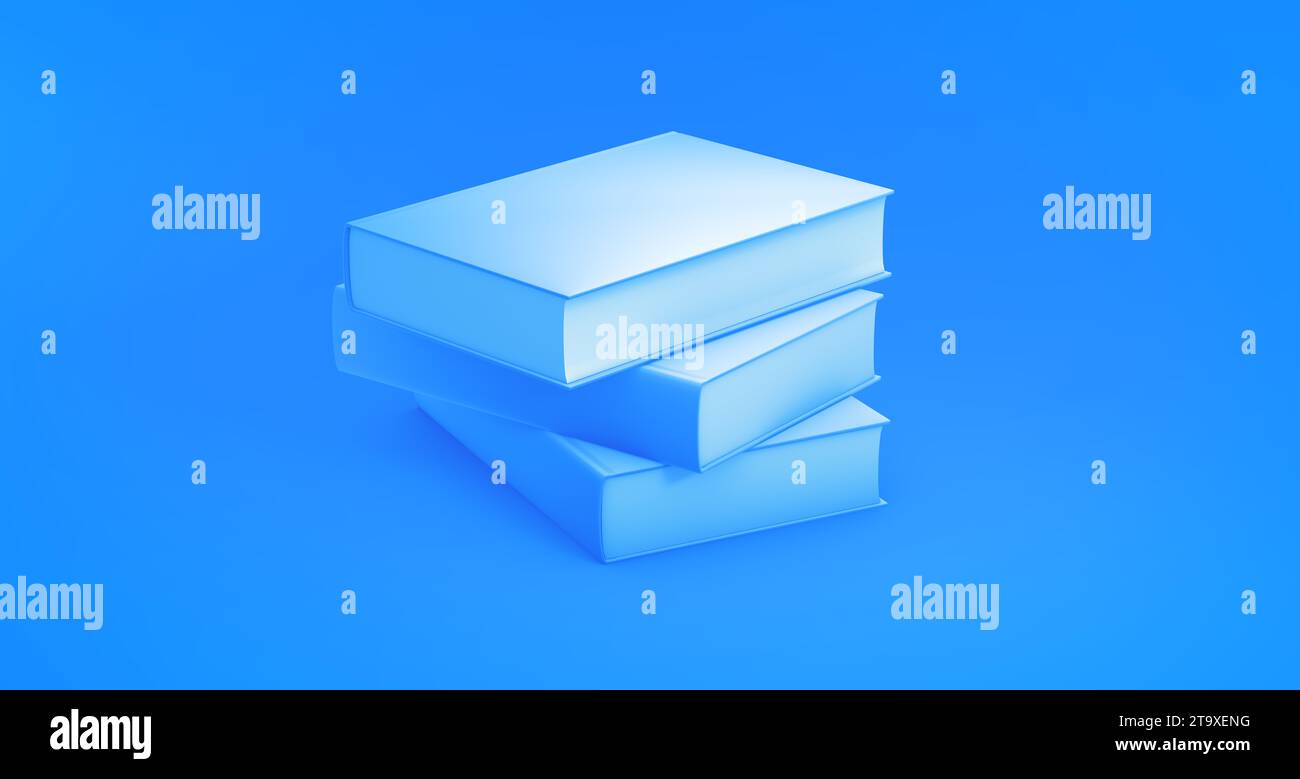 White Three Books Stacked on a Blue Studio Background. Minimal concept ...