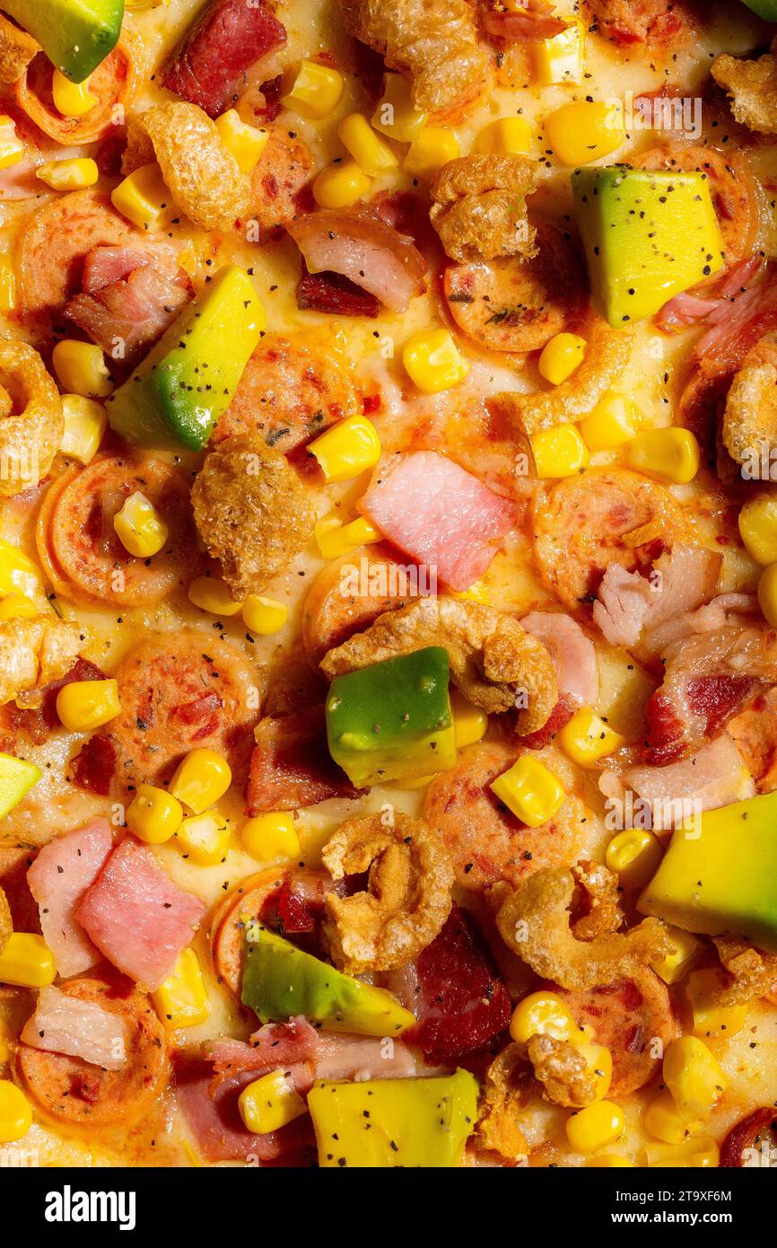 Colombian traditional paisa pizza - Chorizo, bacon, pork rinds, sweet ...