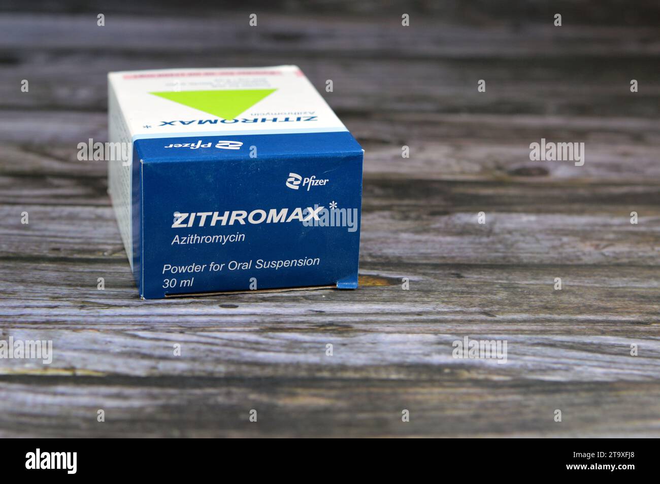 Cairo, Egypt, October 8 2023: Zithromax Azithromycin suspension powder ...