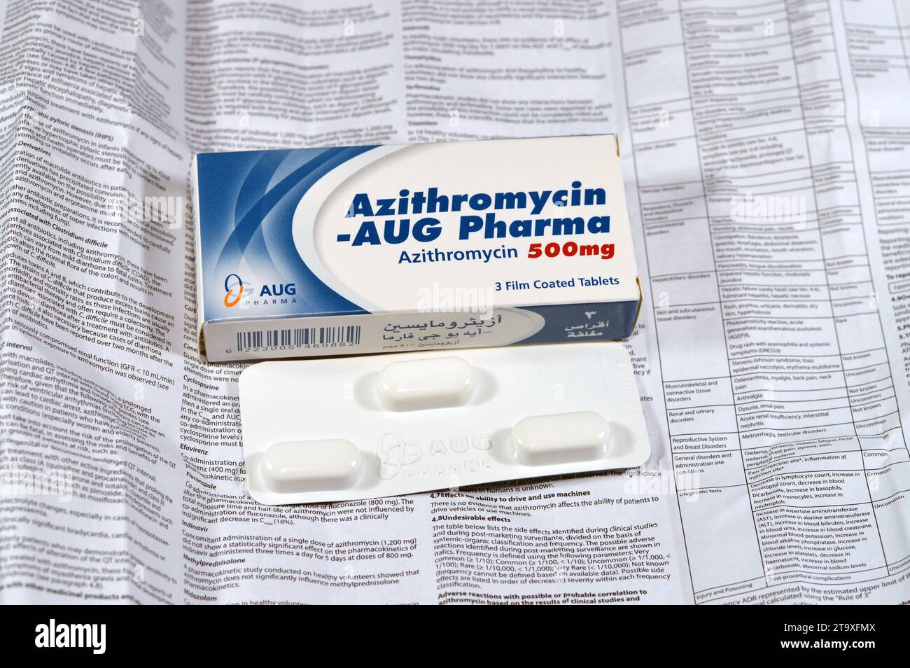 Cairo, Egypt, October 15 2023: Azithromycin 500mg tablets by AUG Pharma ...