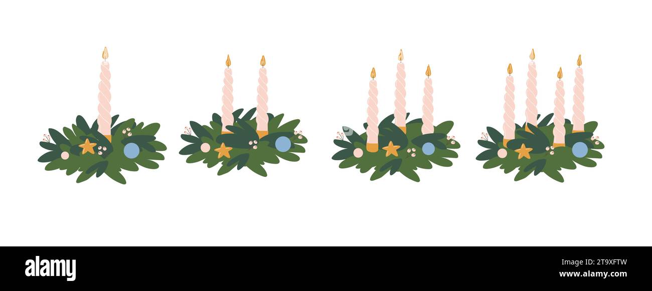 Advent wreaths set with candles.Vector illustration in flat style Stock ...