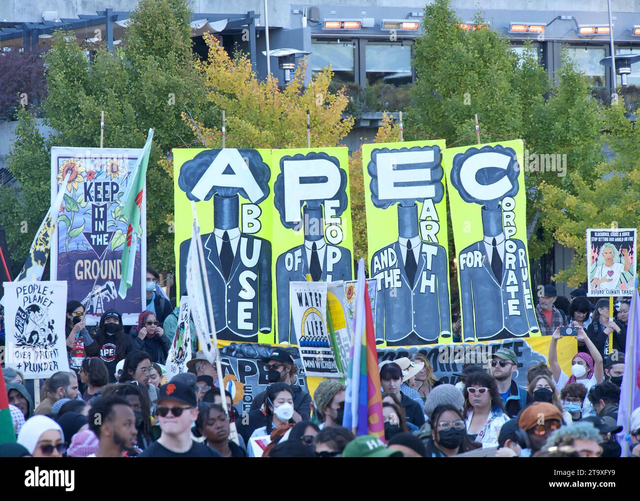 San Francisco, CA - Nov 12, 2023: Participants protesting APEC meeting ...