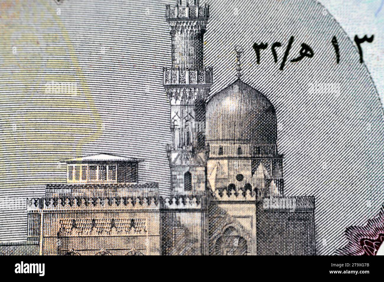 Details, closeup of Egyptian money banknotes of 50 LE fifty pounds ...