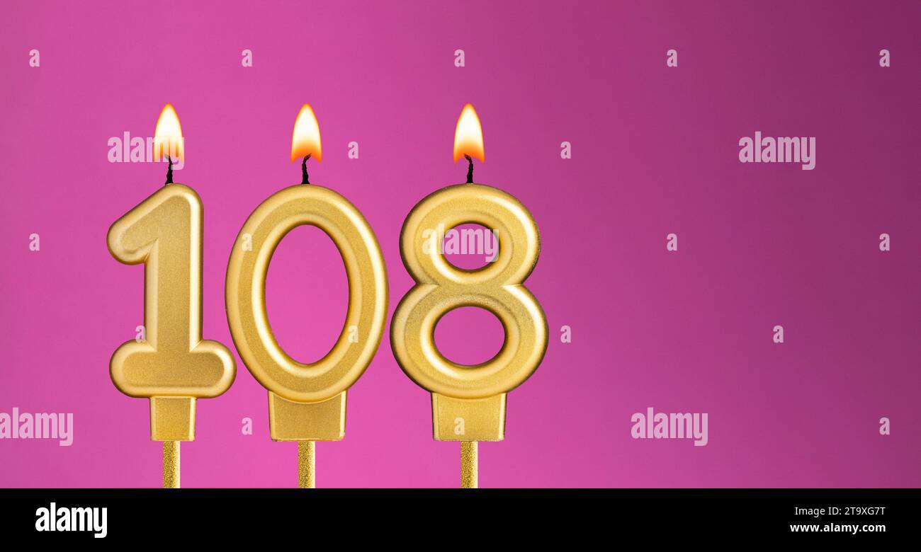 Birthday card with candle number 108 - purple background Stock Photo ...