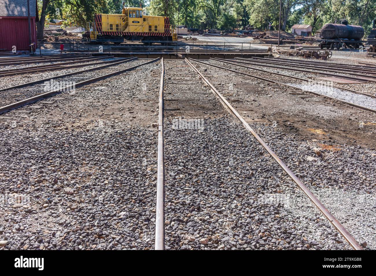 Sierra Railroad Shops railroad tracks leading out of the round house in ...
