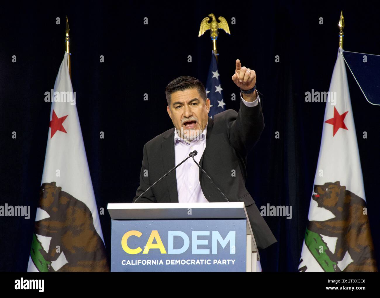 Sacramento, CA - Nov 18, 2023: Davi Huerta speaking at the CADEM ...